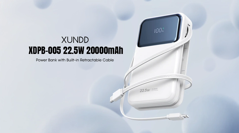 XUNDD XDPB-005 22.5W 20000mAh Power Bank with Built-in Retractable ...